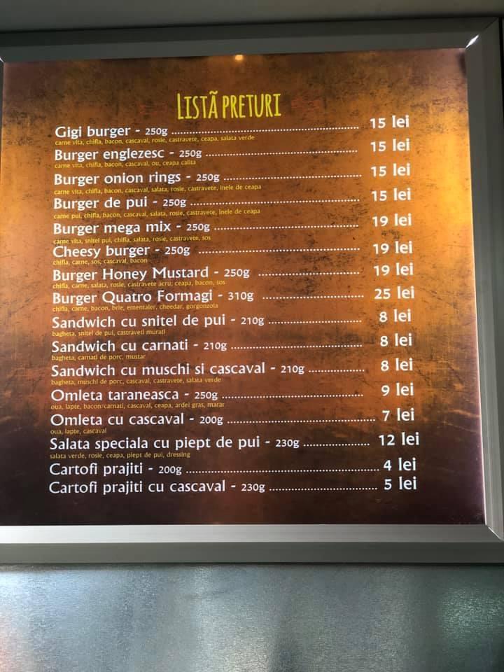 Menu at GIGI Burger, Ploiești