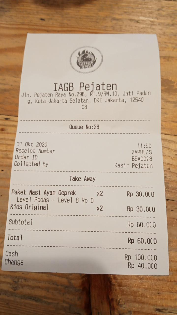Menu at I Am Geprek Bensu Pejaten restaurant, South Jakarta