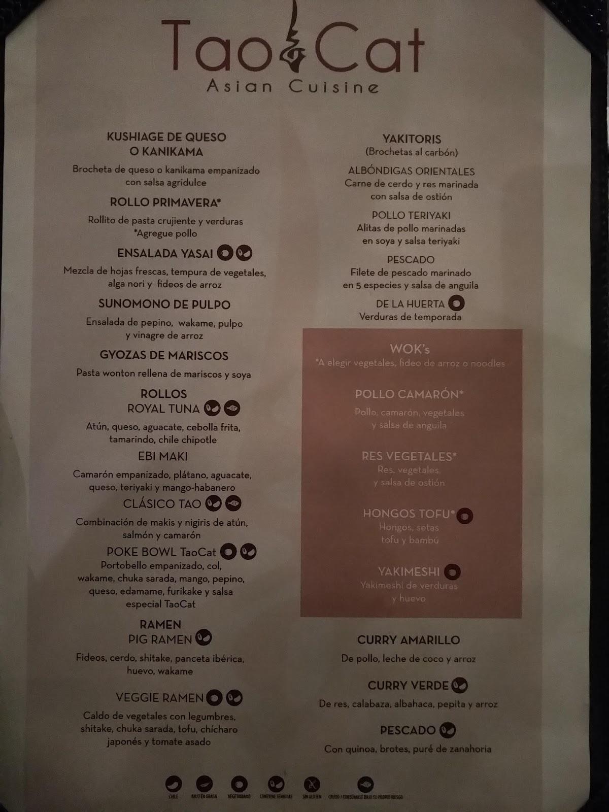 Menu at Tao Cat (Asian) restaurant, Xpu Ha