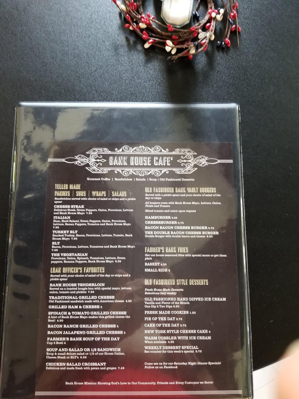 Menu at The Bank House Cafe, Verona