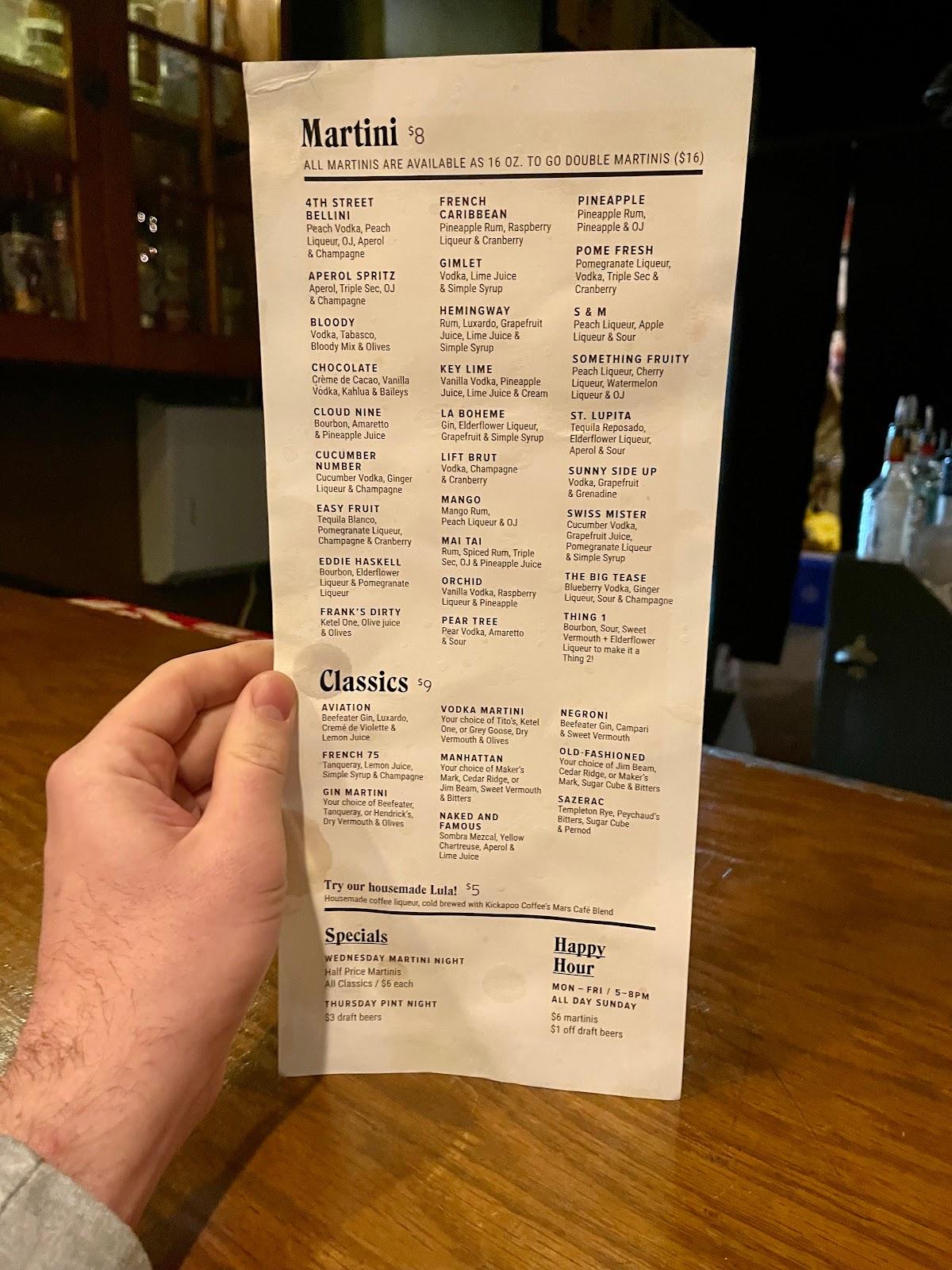 Menu at the LiFT pub & bar, Des Moines