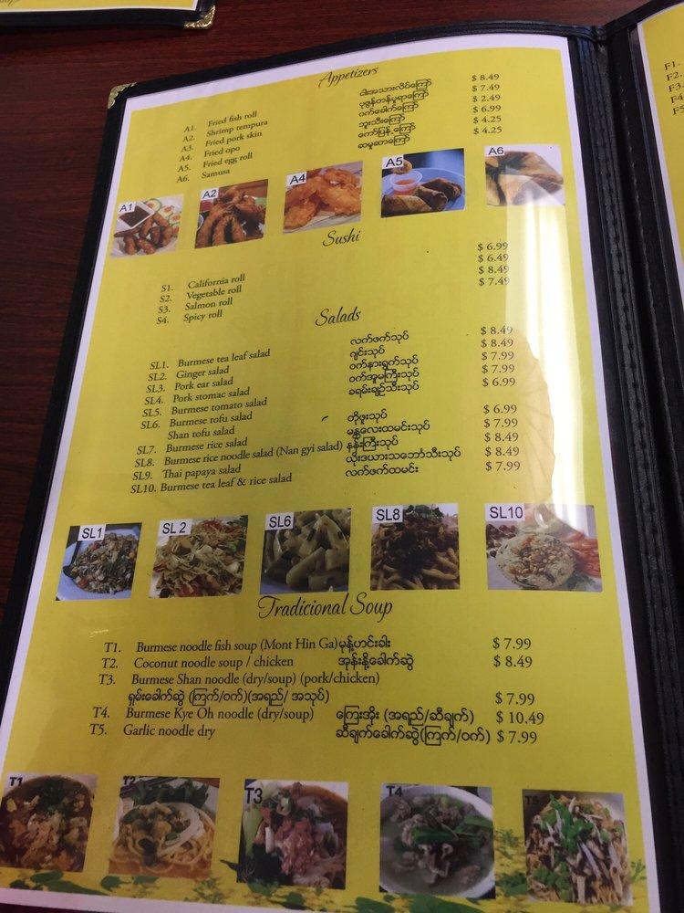 Menu at Asian Burmese Restaraunt restaurant, Omaha