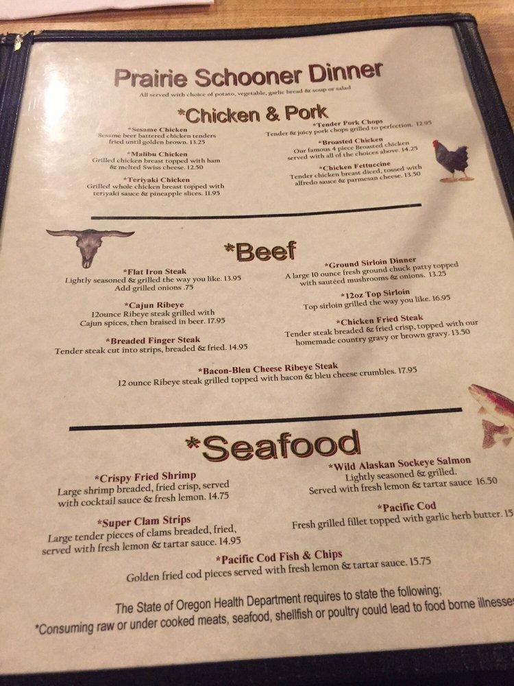 Menu at Prairie Schooner pub & bar, Eugene