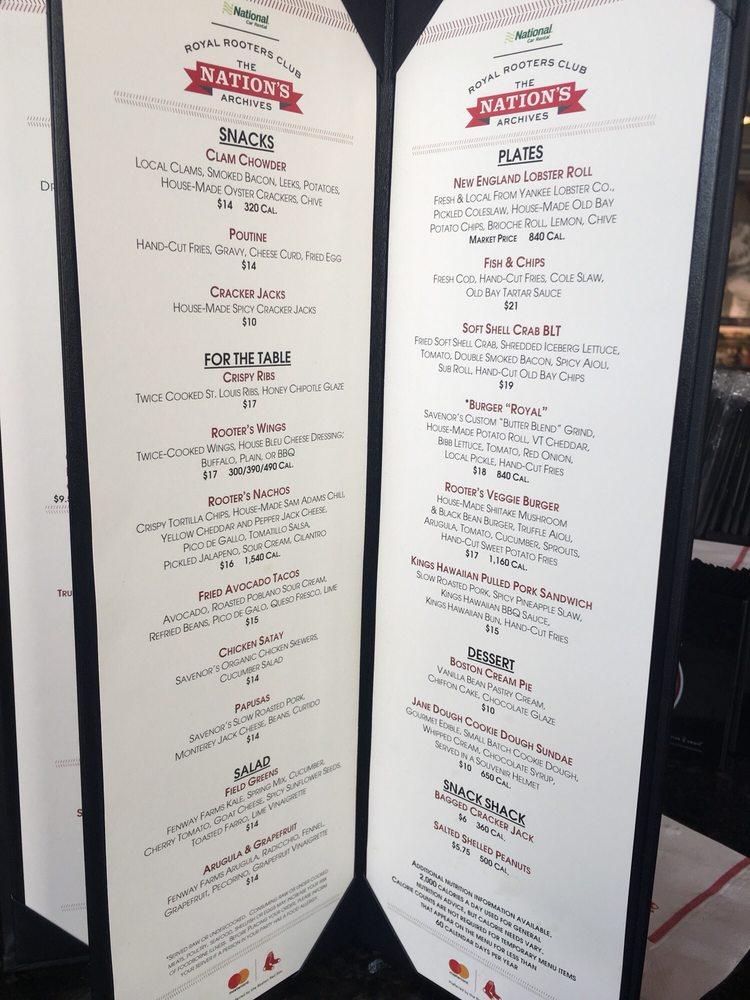 Menu at Royal Rooters Club, Boston, 4 Yawkey Way