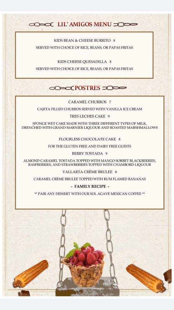 Menu at Sol Agave restaurant, San Juan Capistrano