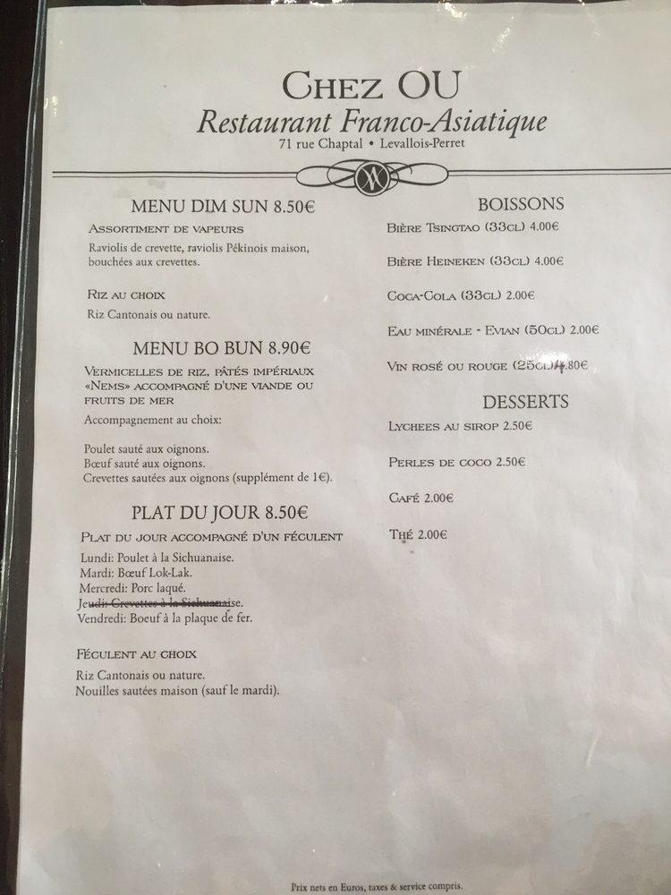 Menu at Chez OU restaurant, Levallois-Perret