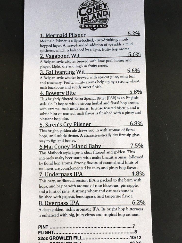 Menu at Coney Island Brewery pub & bar, New York City