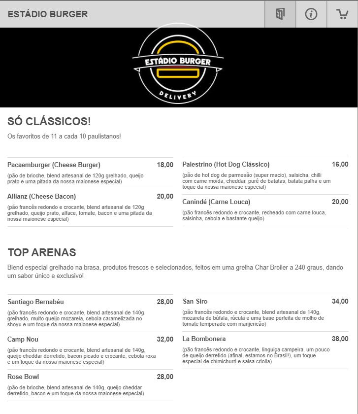 Menu em Estádio Burger restaurante, São Paulo
