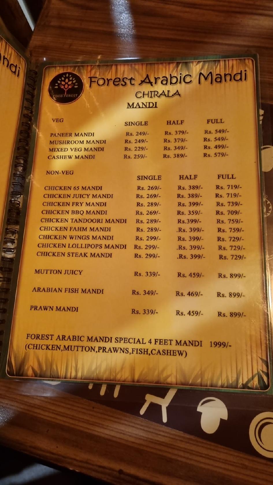 Menu at FOREST ARABIC MANDI, Chirala