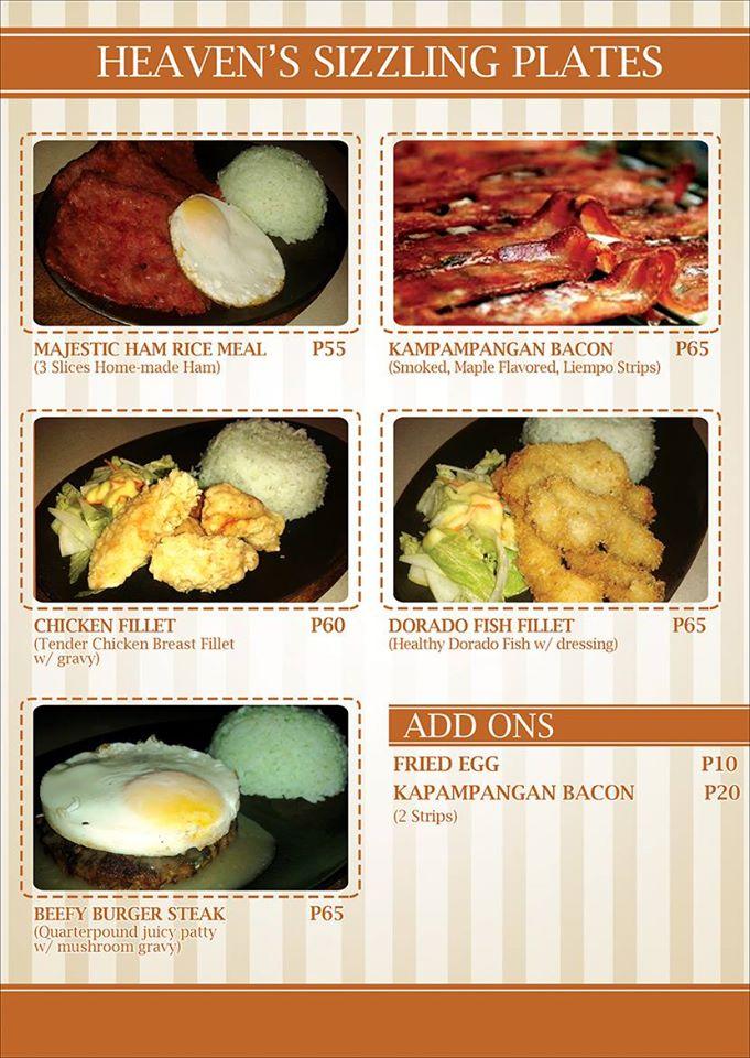 Menu at Heaven's Diner restaurant, San Fernando