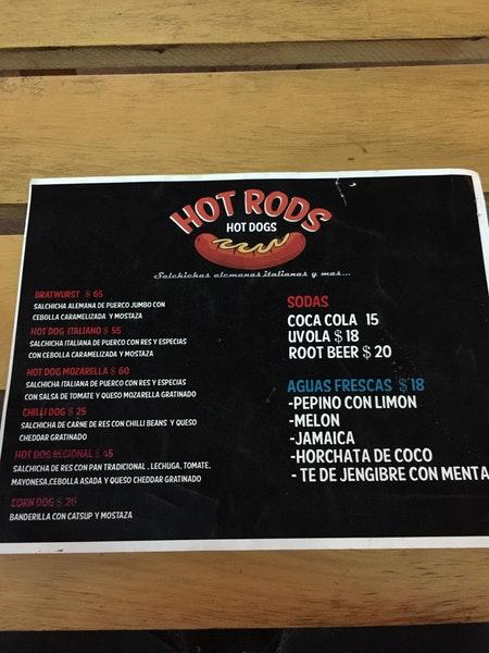 Menu at Hot Rod's, Hermosillo
