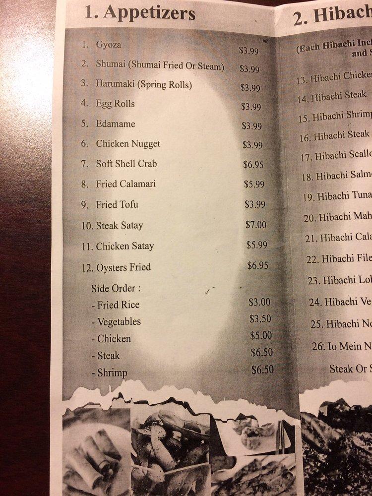 Menu at Kotaro restaurant, Heber Springs