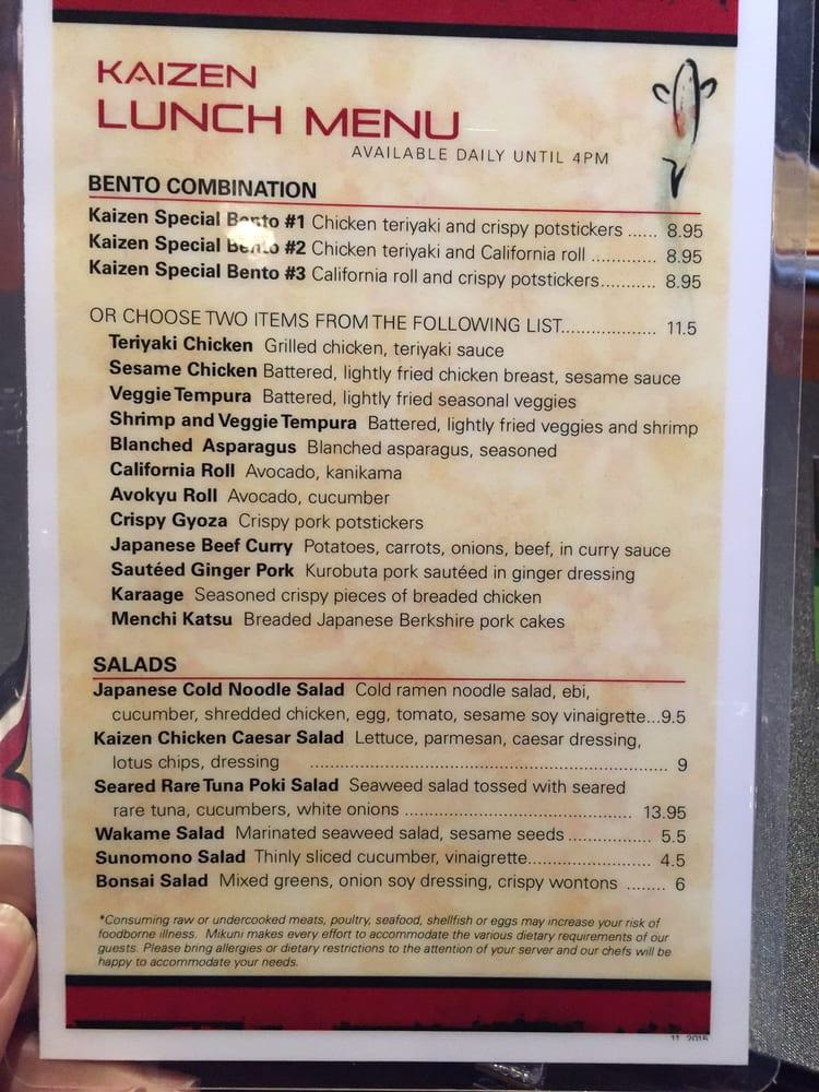 Menu at Mikuni Kaizen restaurant, Roseville, Galleria Blvd Ste 160