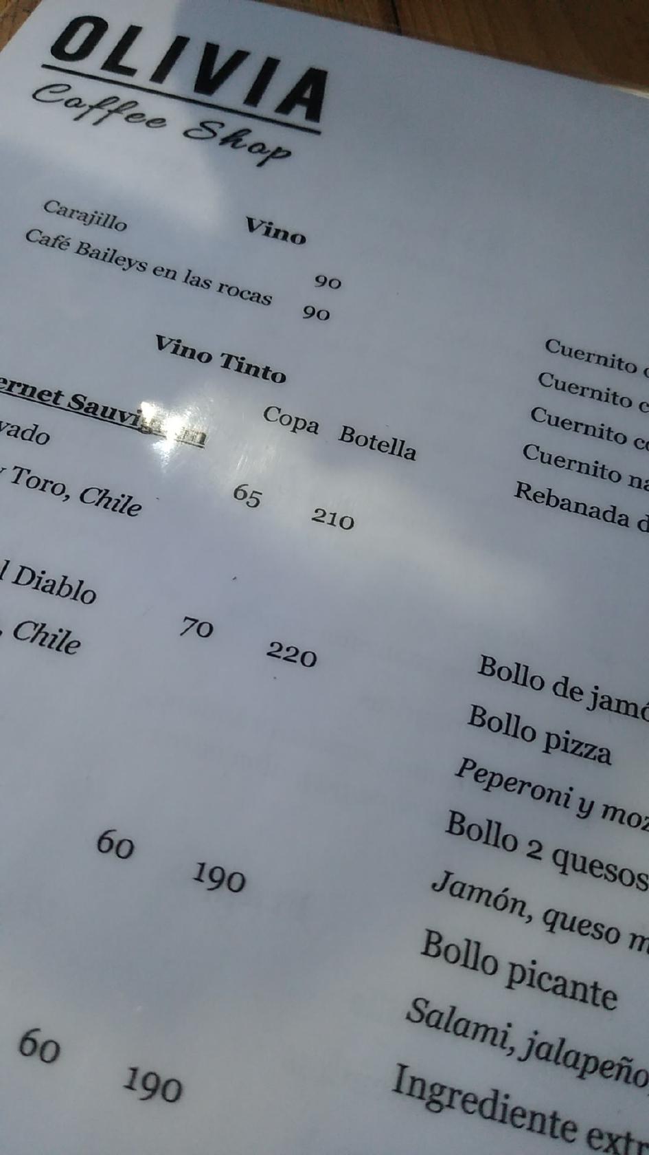 Menu at Olivia Coffee Shop, Tamazula de Gordiano