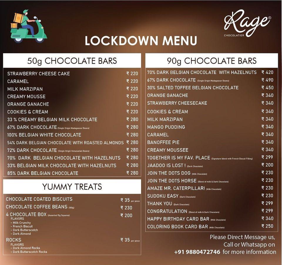 Menu at Rage Chocolatier, Bengaluru