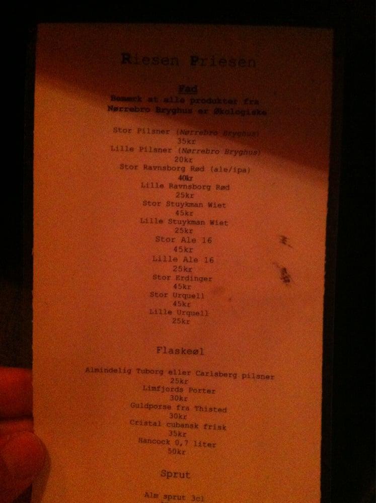 Menu at Riesen Bar, Copenhagen