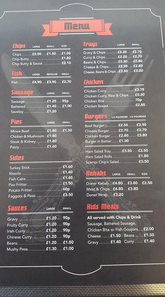 Menu at The Hippy Chippy restaurant, Tonyrefail