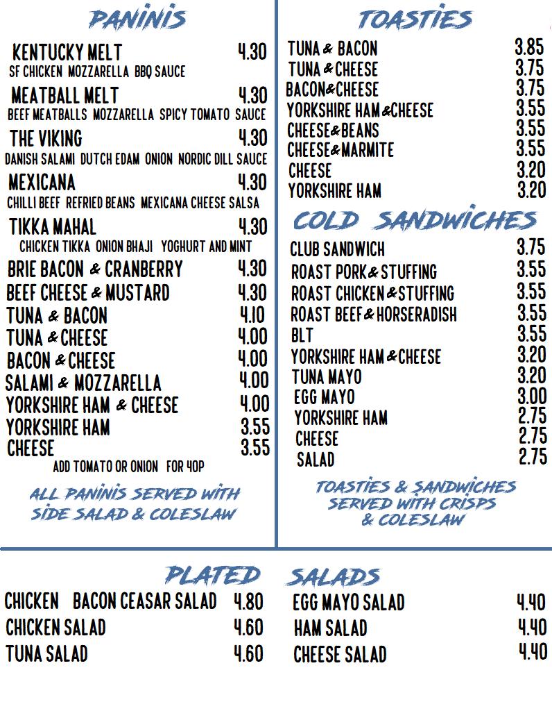 Carta de The Mill Cafe, Halifax, Bowers Mills