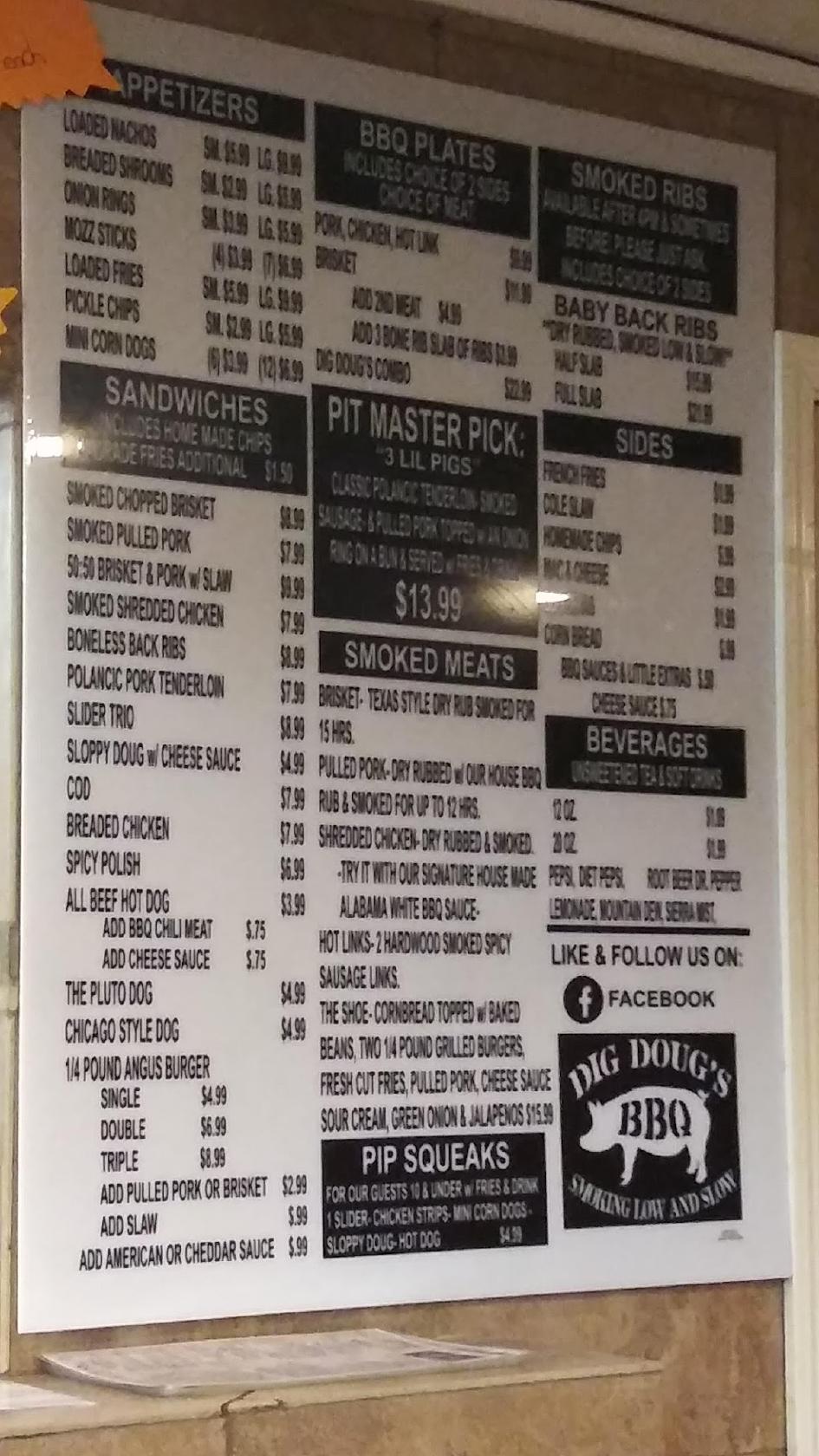 Menu at Dig Dougs BBQ, Streator