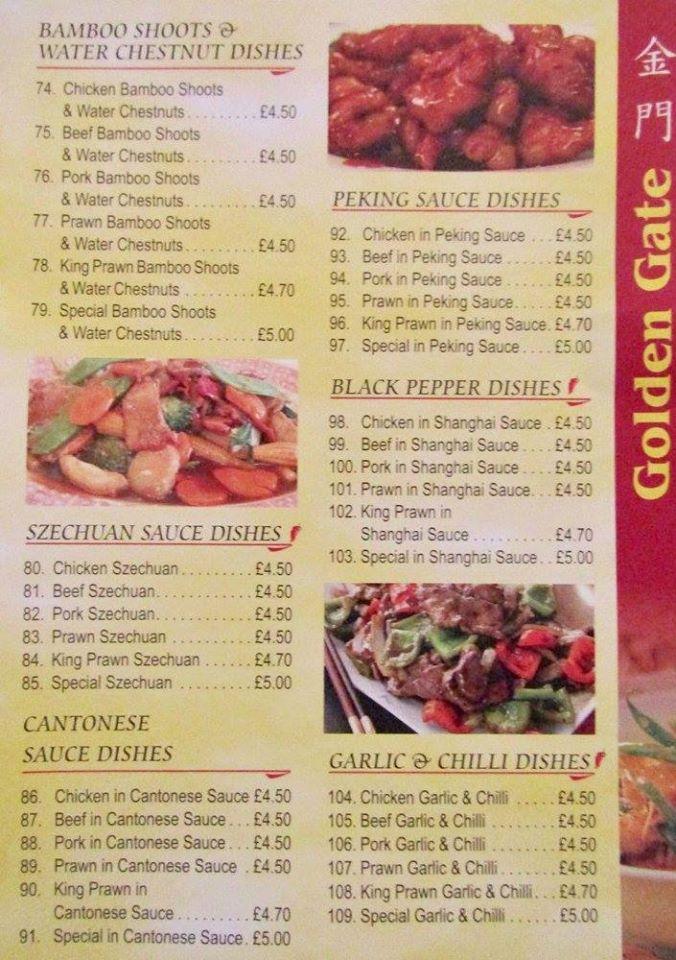 Menu at Golden Gate restaurant, Rochdale