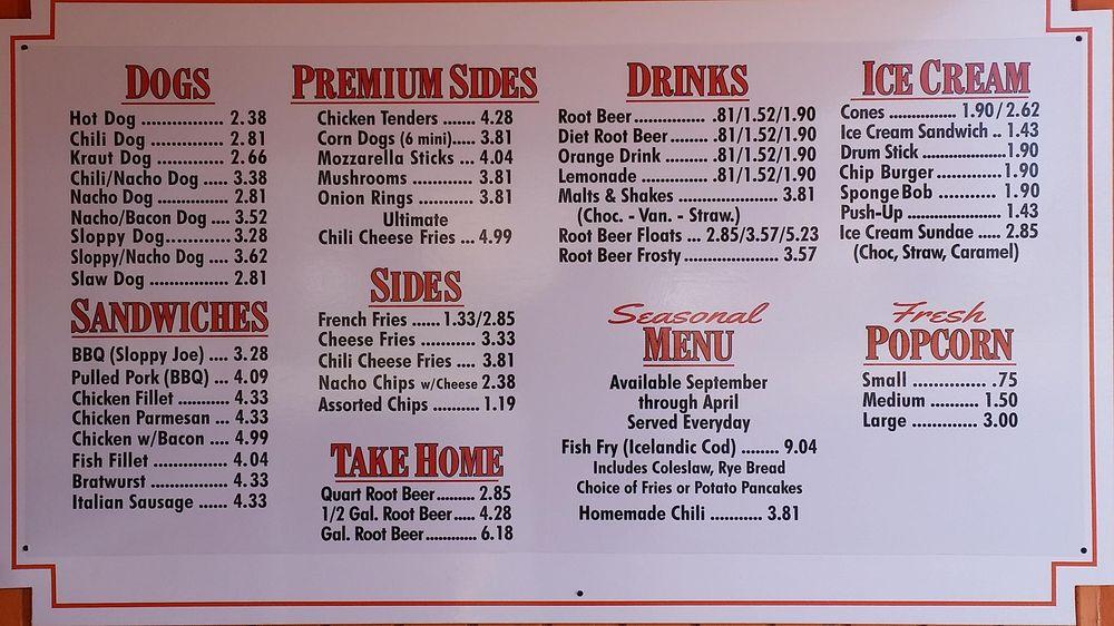 Menu at John's Drive-In fast food, Waukesha