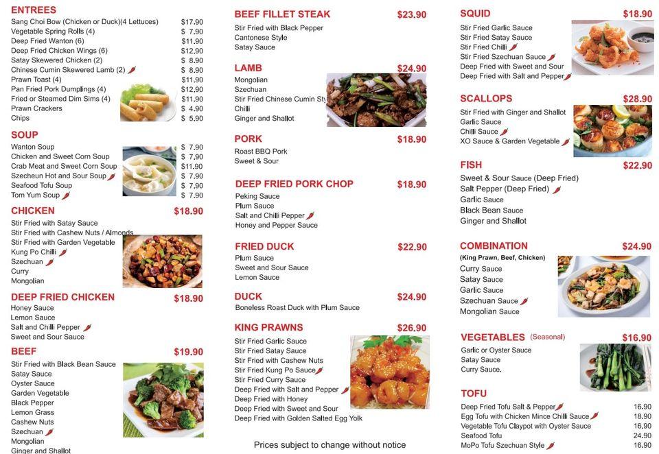 Menu at Sunflower Chinese Restaurant, Nedlands