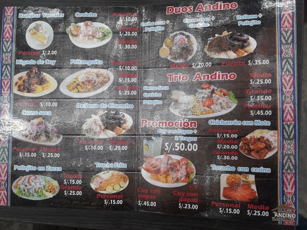 Menu at ANDINO restaurant, Lambayeque