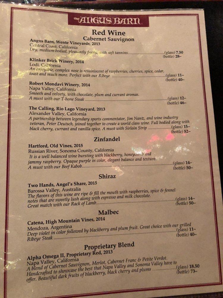 Menu at Angus Barn, Raleigh, Glenwood Ave