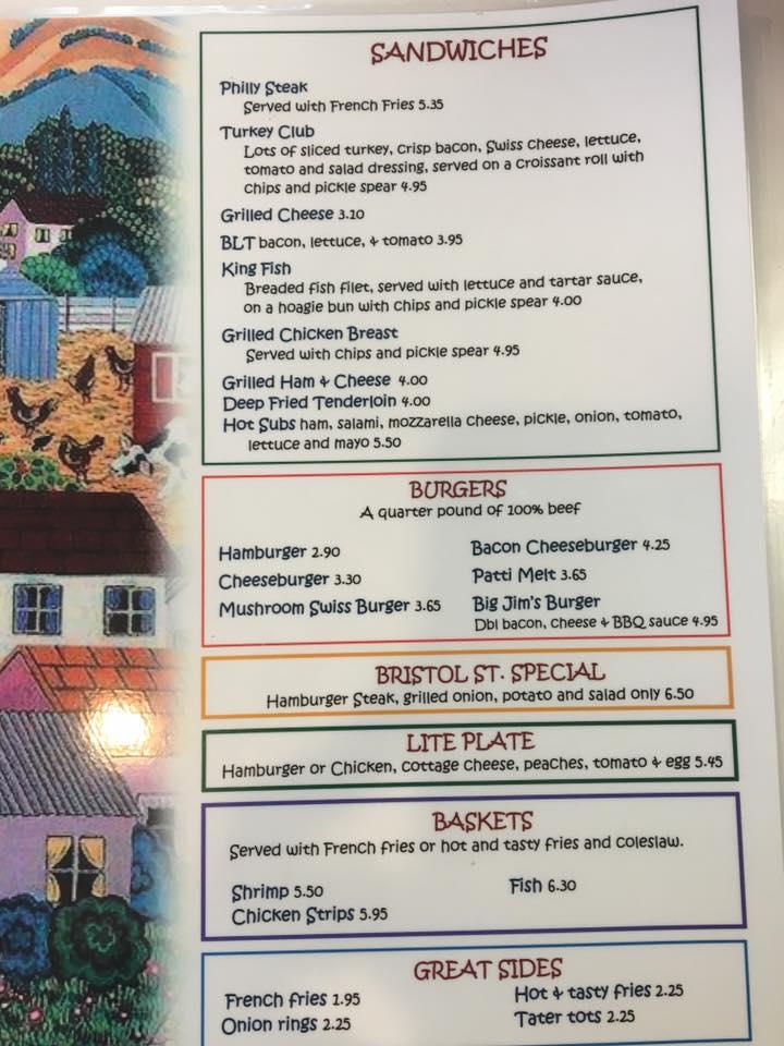 Menu at Bristol Street Cafe, Elkhart