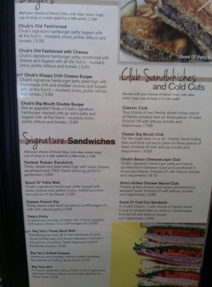 Menu at Chubby's Restaurant, Dallas, S Cockrell Hill Rd