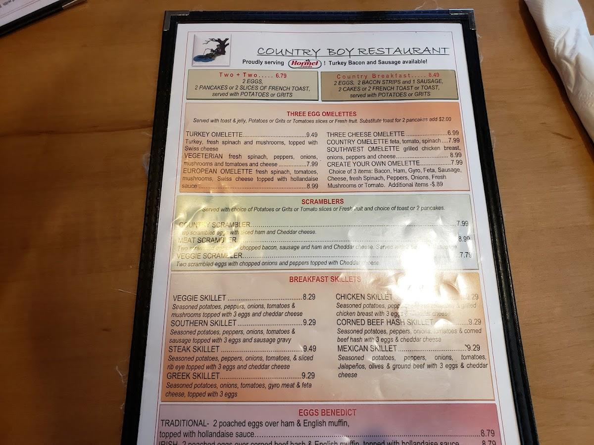 Menu at Country Boy Restaurant, Dunedin