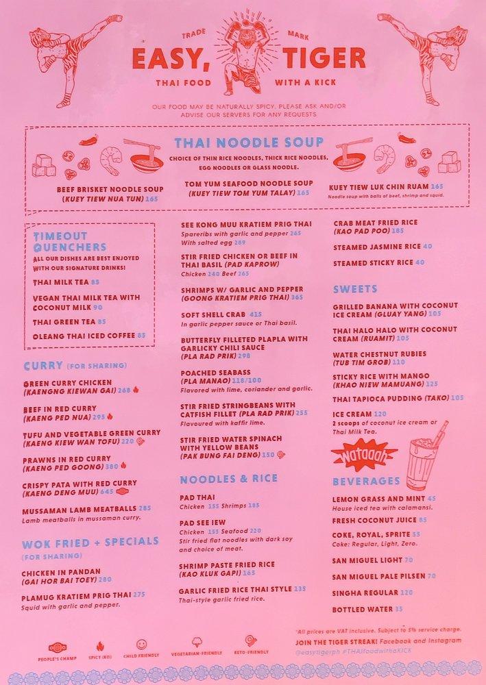 Menu at Easy Tiger restaurant, Taguig