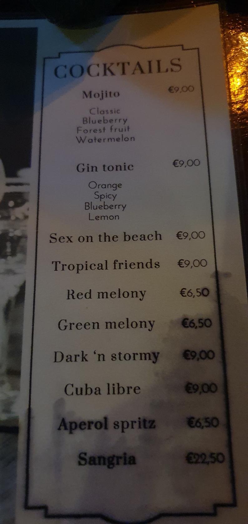 Menu at Friends Bar And Kitchen, Zandvoort