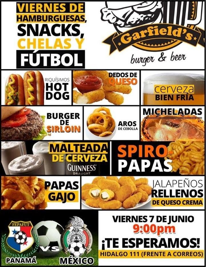Carta del pub y bar Garfield's, Zamora, Francisco I. Madero Sur 418