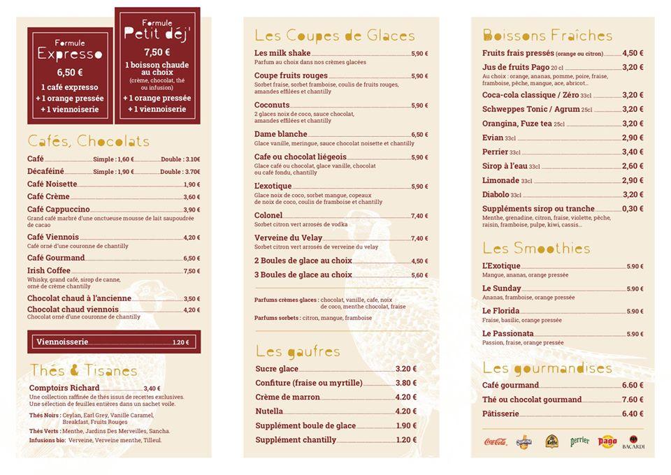 Menu au Le Faisan Doré pub et bar, Clermont-Ferrand