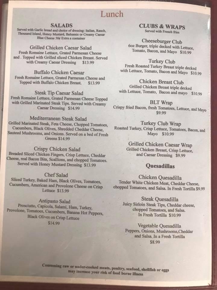 Menu at Old Village Grille restaurant, Sturbridge