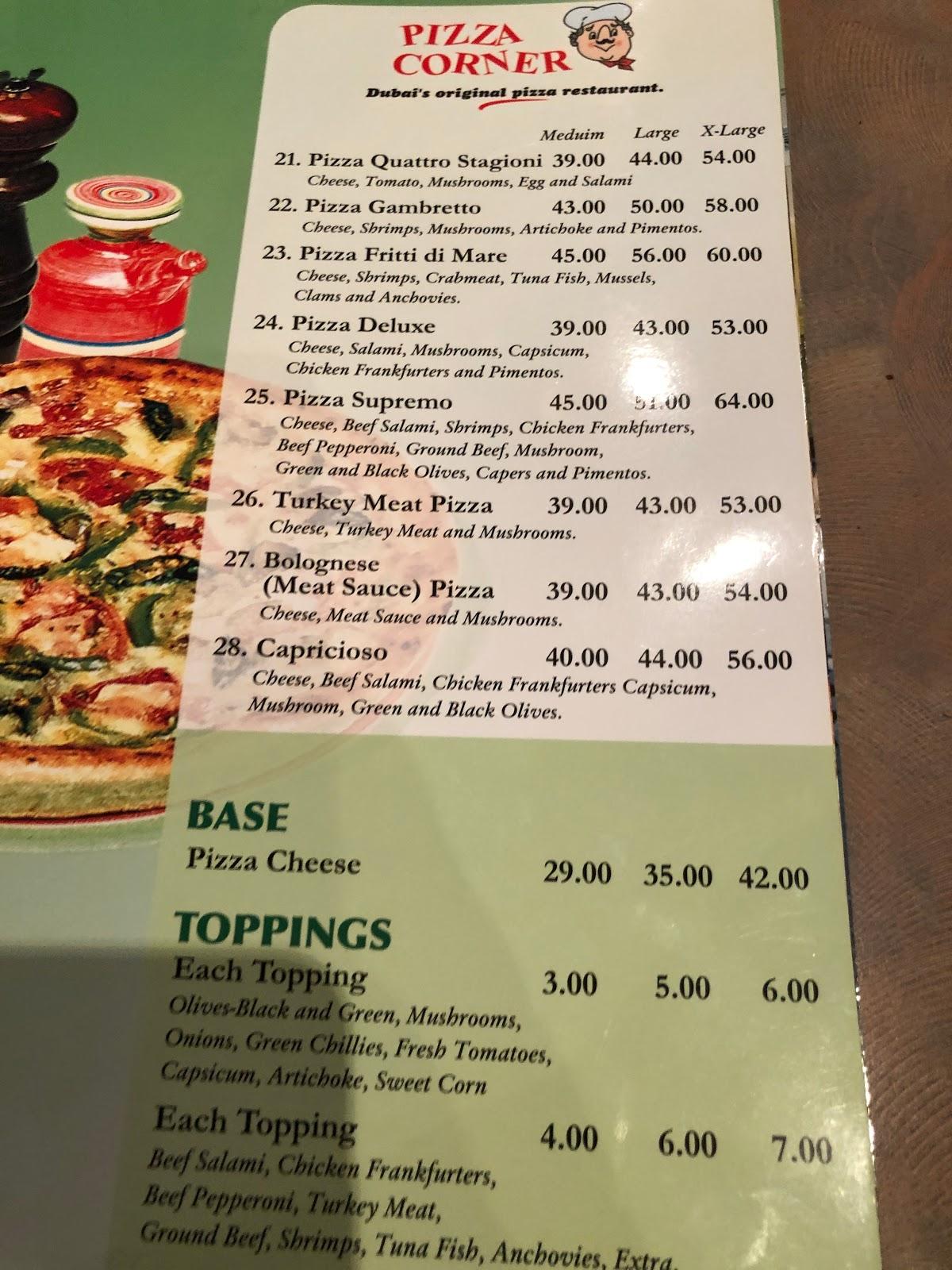 Menu at Pizza Corner restaurant, UAE, In - 4 B St