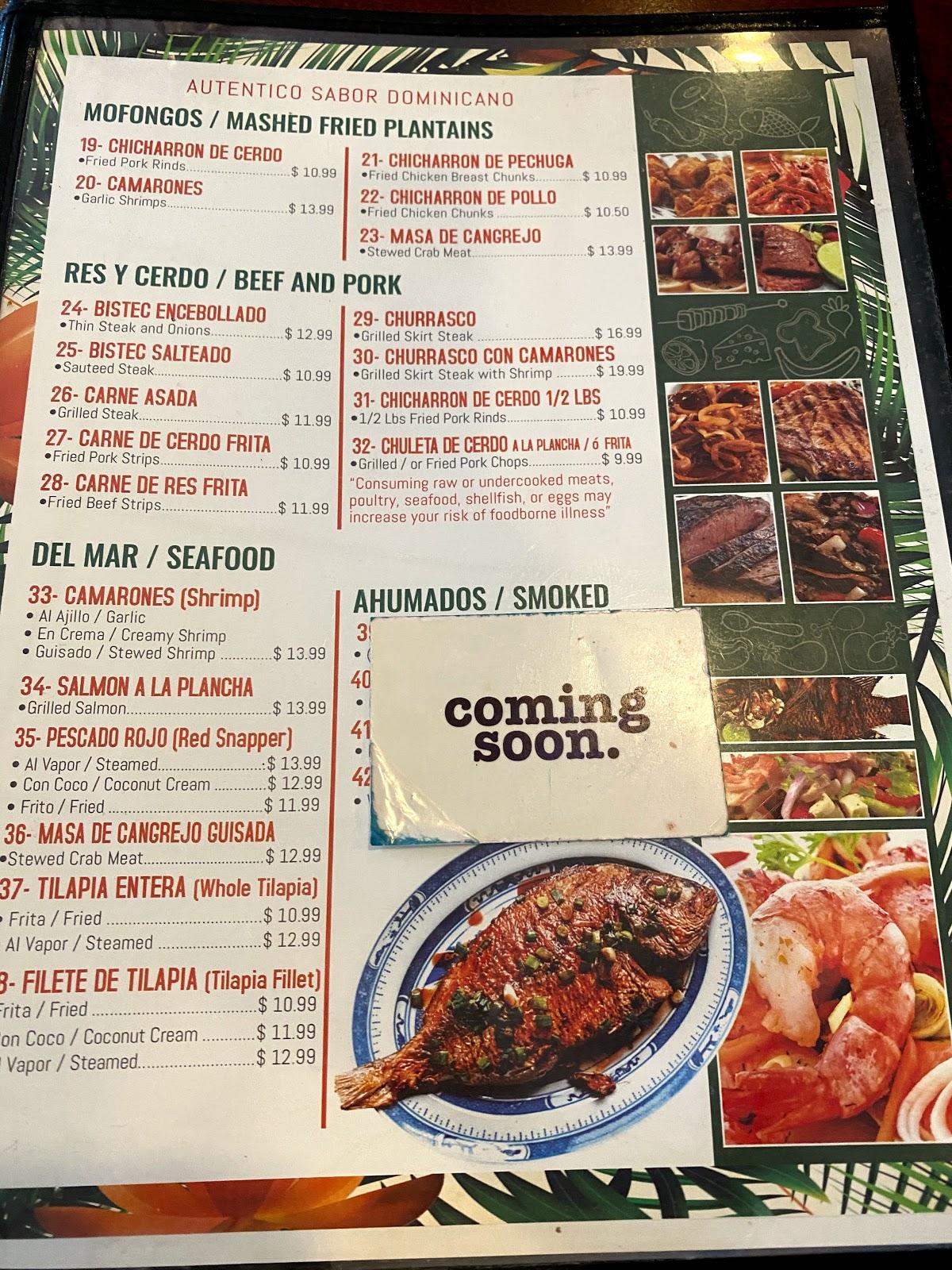 Menu at Saona Restaurant Bar & Grill, Charlotte