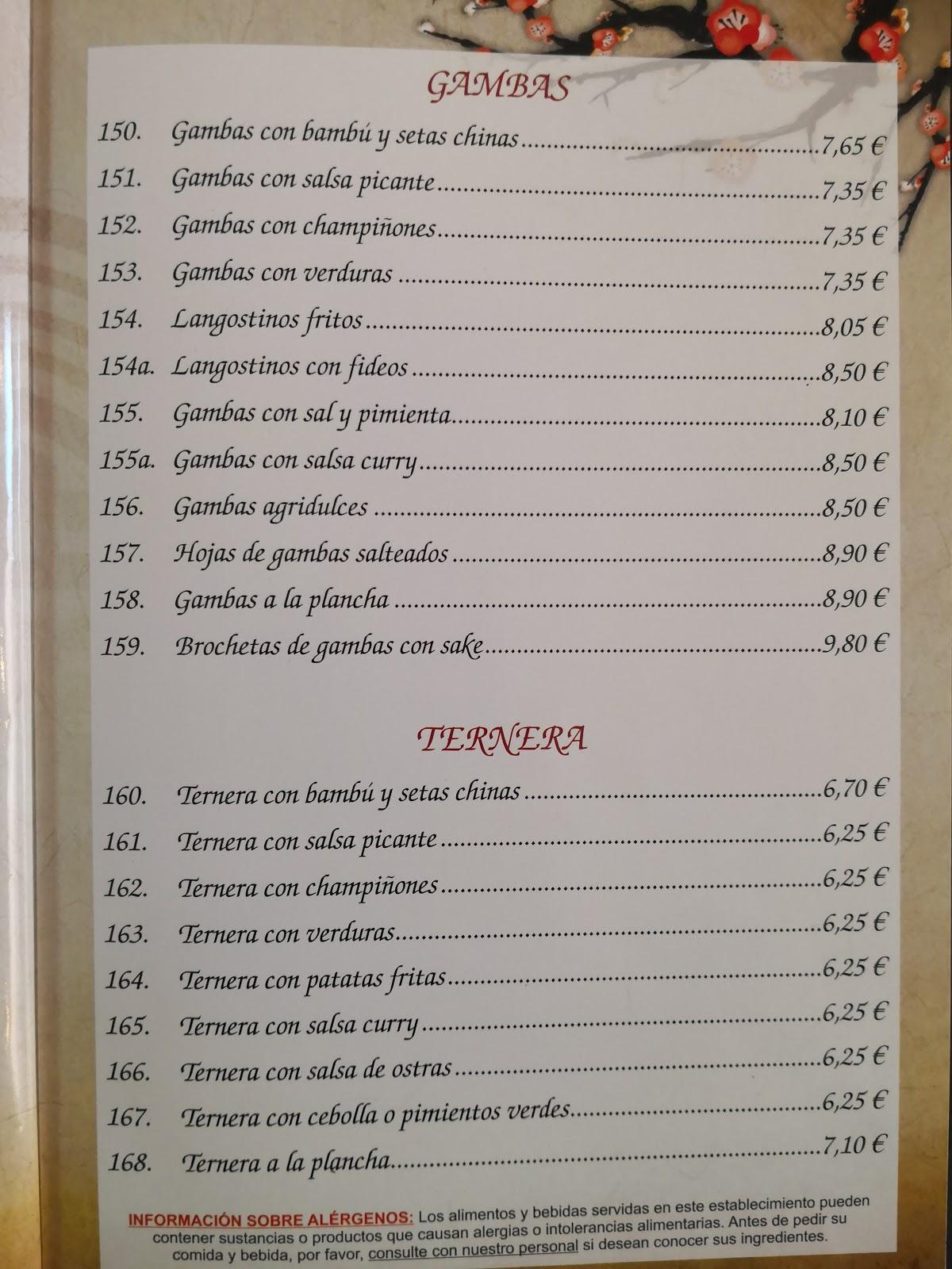 Menu at Restaurante Asiático SHUN FENG, Pamplona