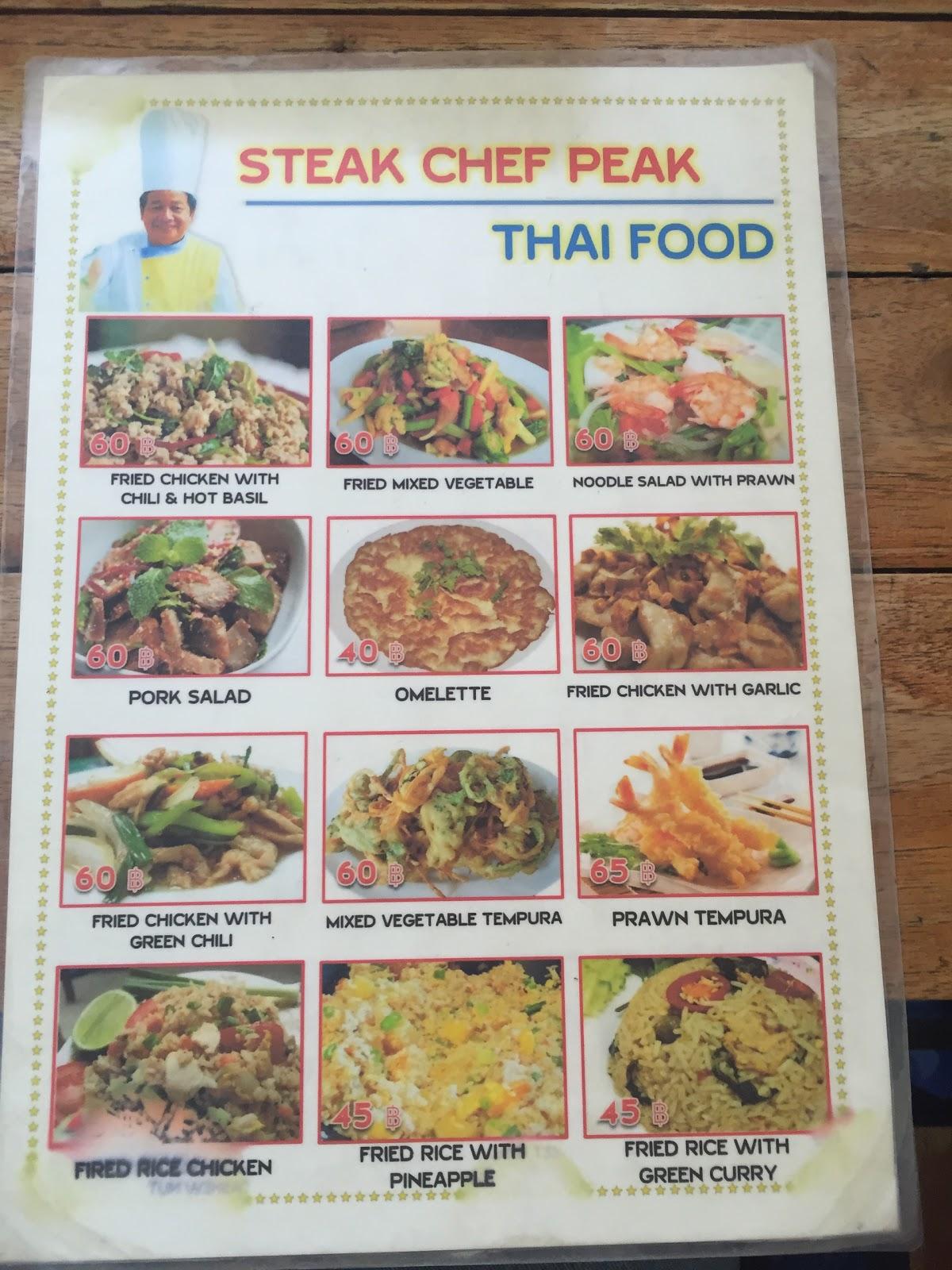Menu at Steak Chef Peak restaurant, Chiang Mai