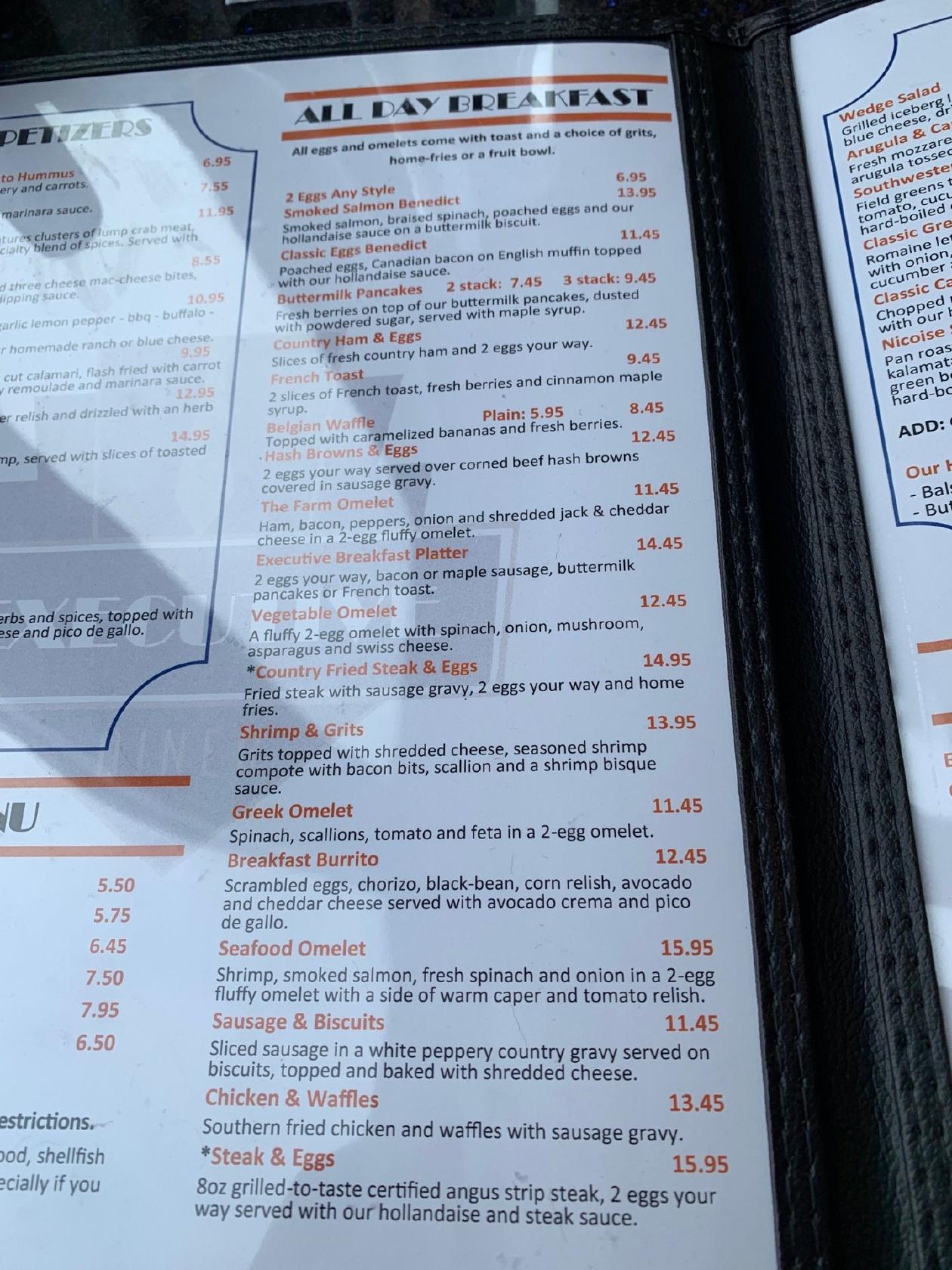 Menu at Executive Diner restaurant, Alexandria