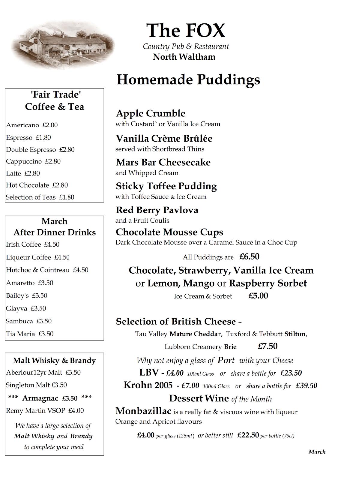 Menu at The Fox pub & bar, North Waltham, Popham Ln.