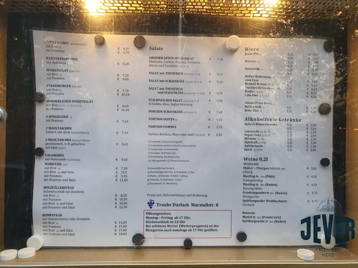 Speisekarte von Traube Durlach restaurant, Karlsruhe, Marstallstraße 8