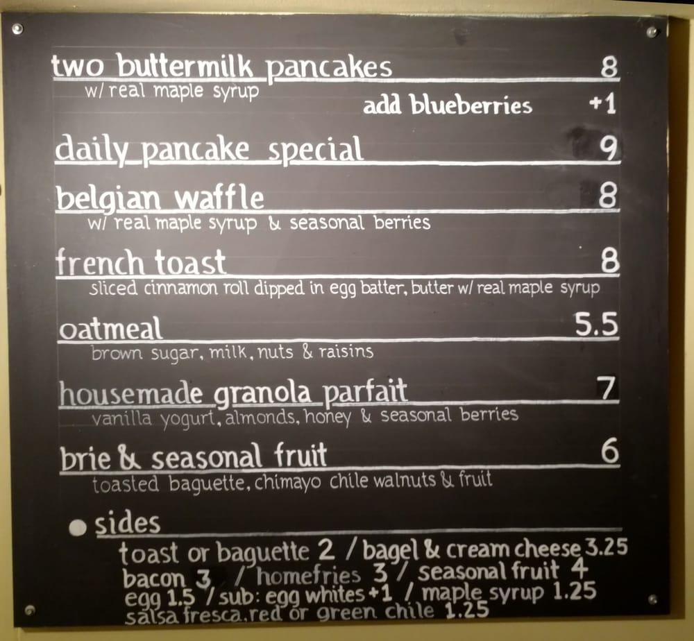 Menu at Counter Culture cafe, Santa Fe