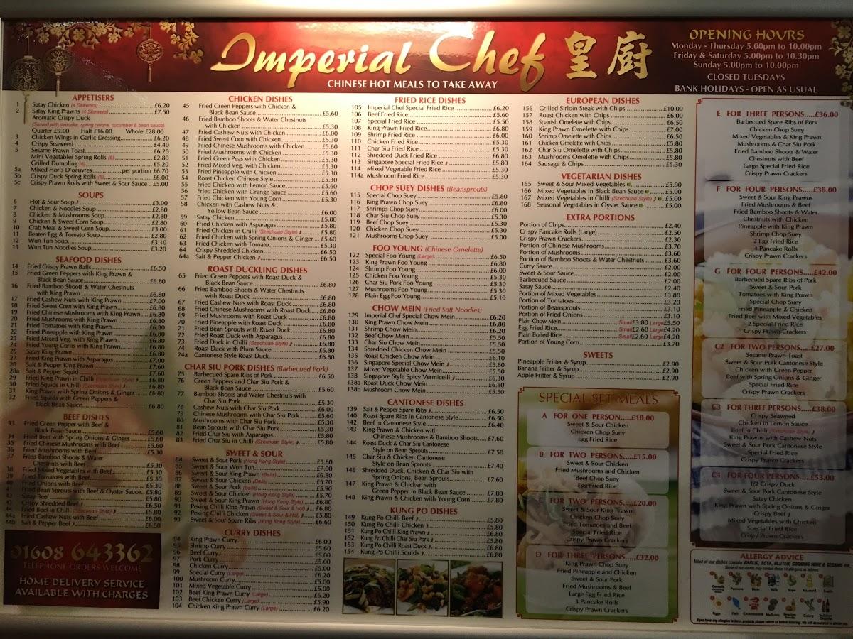 Menu at Imperial Chef fast food, Chipping Norton