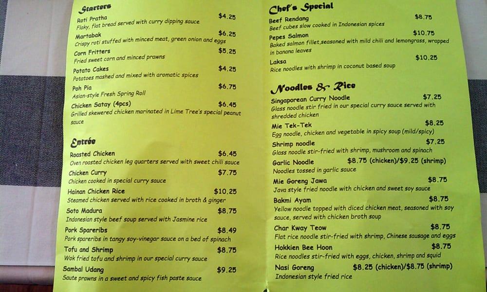 Menu at Lime tree restaurant, San Francisco, 836 Clement St