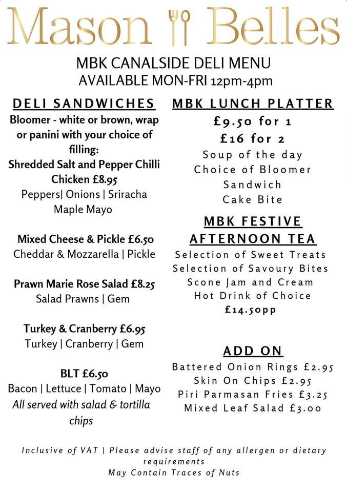 Menu at MBK Canalside pub & bar, Falkirk
