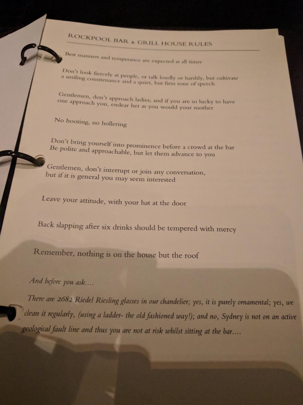 Menu at Rockpool Bar & Grill Sydney, Sydney