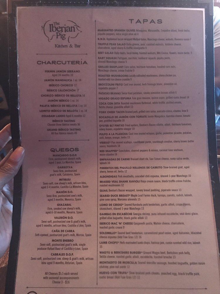 Menu at The Iberian Pig restaurant, Decatur, 121 Sycamore St
