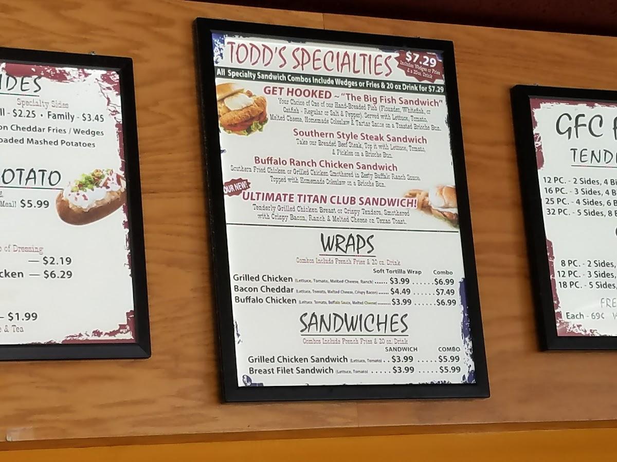 Menu at Todds Golden Fried Chicken restaurant, Marion